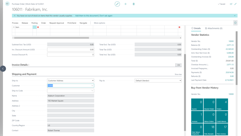 Dynamics 365 Business Central Drop Shipment | Navisiontech, Inc