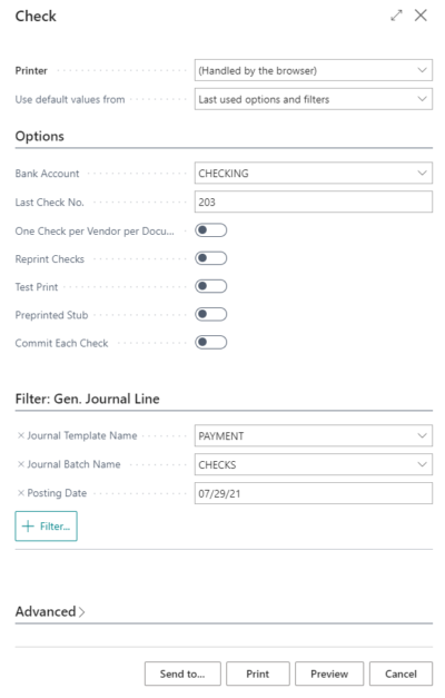 Check Printing in Dynamics 365 Business Central | Navisiontech, Inc