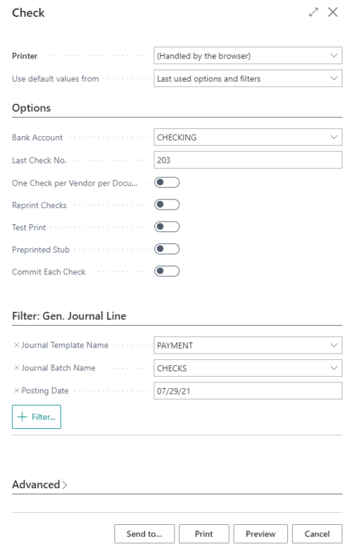 Check Printing in Dynamics 365 Business Central | Navisiontech, Inc